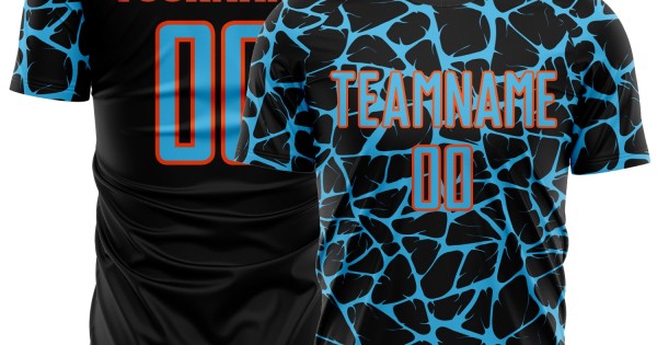 Network Splash Abstract Uniform Blue-Orange Custom Black Soccer Jersey ...
